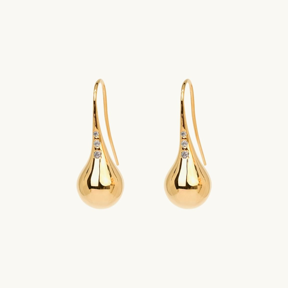 DROP GLOBE WHITE STONE EARRINGS GOLD